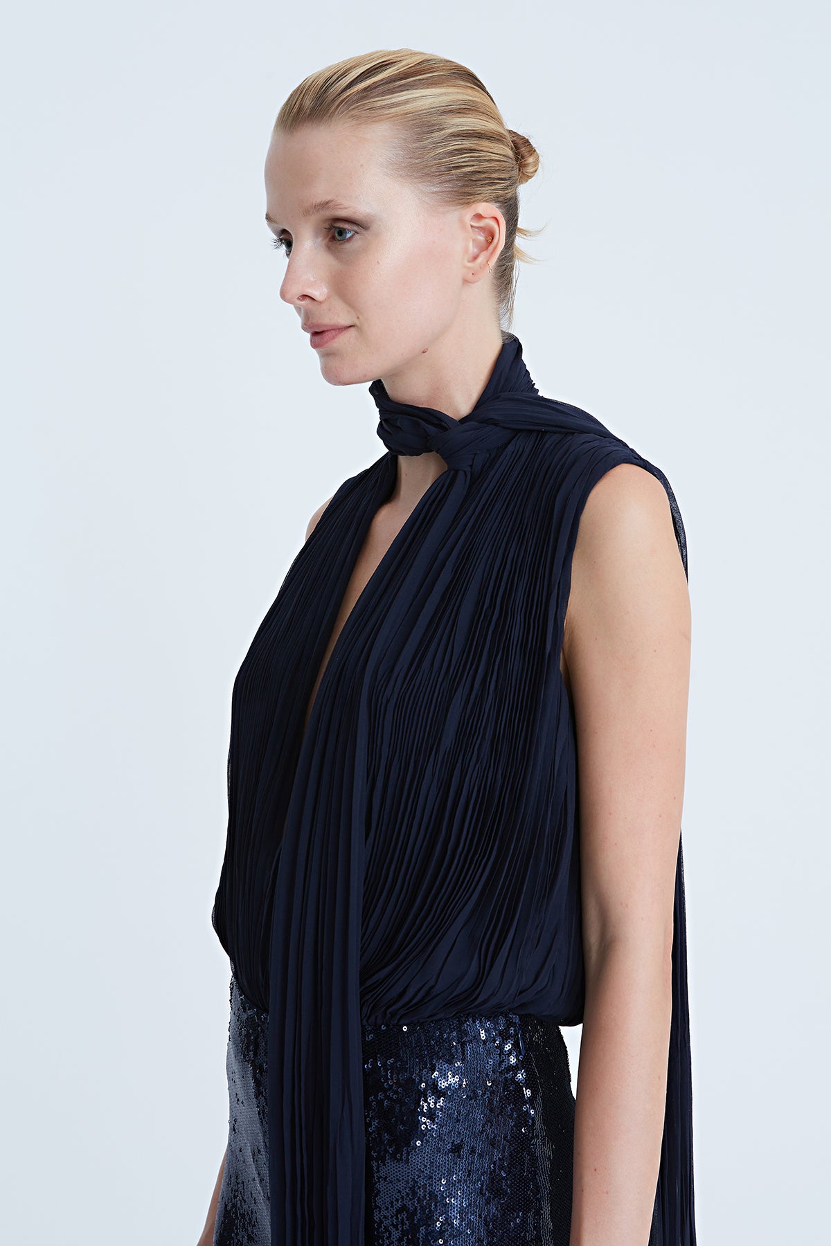 Carly Chiffon Pleated Bodysuit | HALSTON