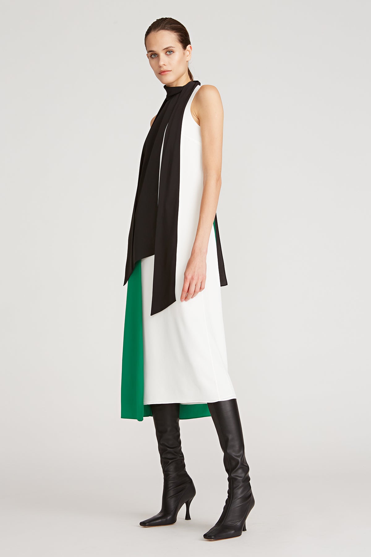 Halston - Halston - Easton Cdc Color Block Dress in Black, Chalk, and Jade