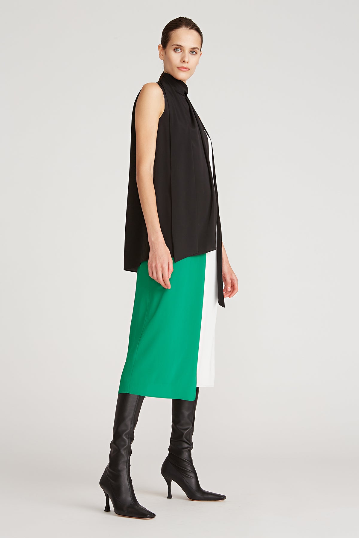 Halston - Halston - Easton Cdc Color Block Dress in Black, Chalk, and Jade