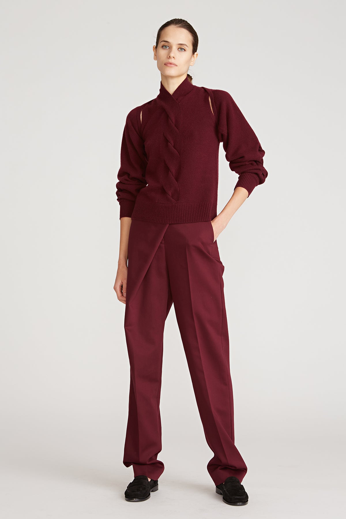 Halston - Auden Wool Cash Cable Shrug - Merlot